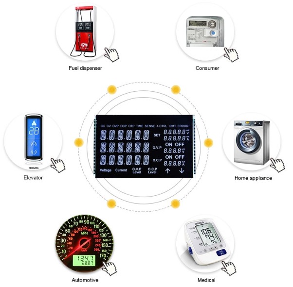 Black Background VA LCD Display Negative Transmissive Segment 12 O'clock Viewing Angle